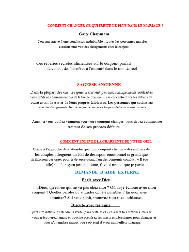 Comment Changer Ce Qui Énerve Le Plus Dans Le Mariage | PDF | Amour ...