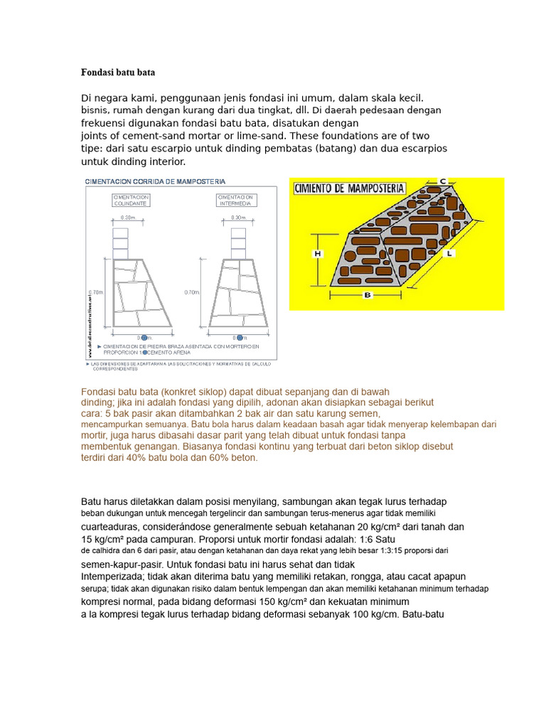Panduan Fondasi Batu Bata untuk Konstruksi | PDF