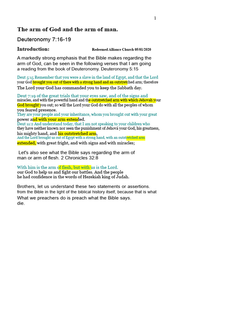 God's Arm vs. Man's Arm in Deuteronomy | PDF