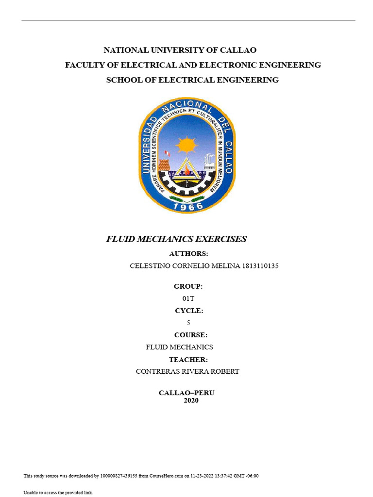 Fluid Mechanics Exercises and Solutions | PDF | Piston | Weight