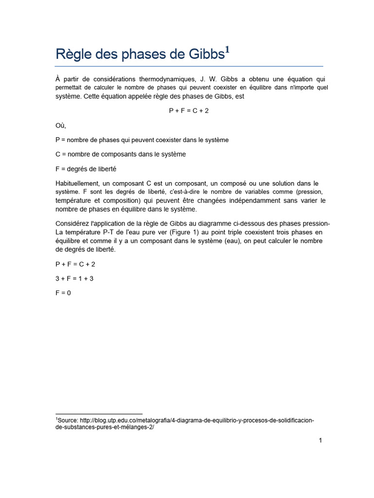 Règle des phases de Gibbs expliquée | PDF | Diagramme de phase | Règle ...