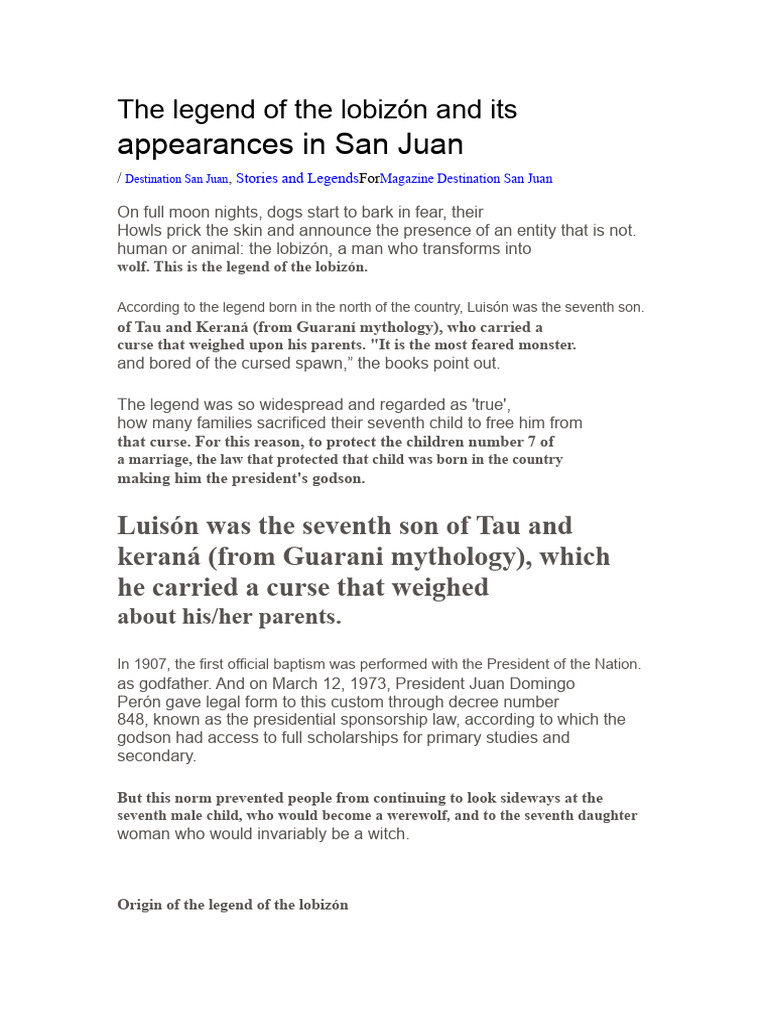 The Legend of the Lobizón in San Juan | PDF | Werewolves | Godparent