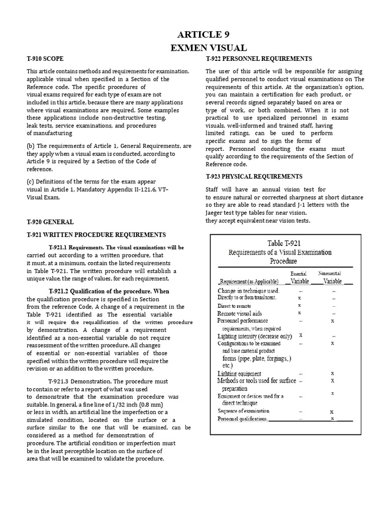 Visual Examination Procedures and Requirements | PDF | Nondestructive ...