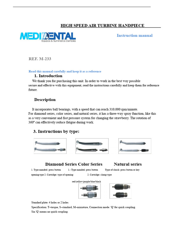 Dental High-Speed Handpiece Guide | PDF | Bearing (Mechanical ...
