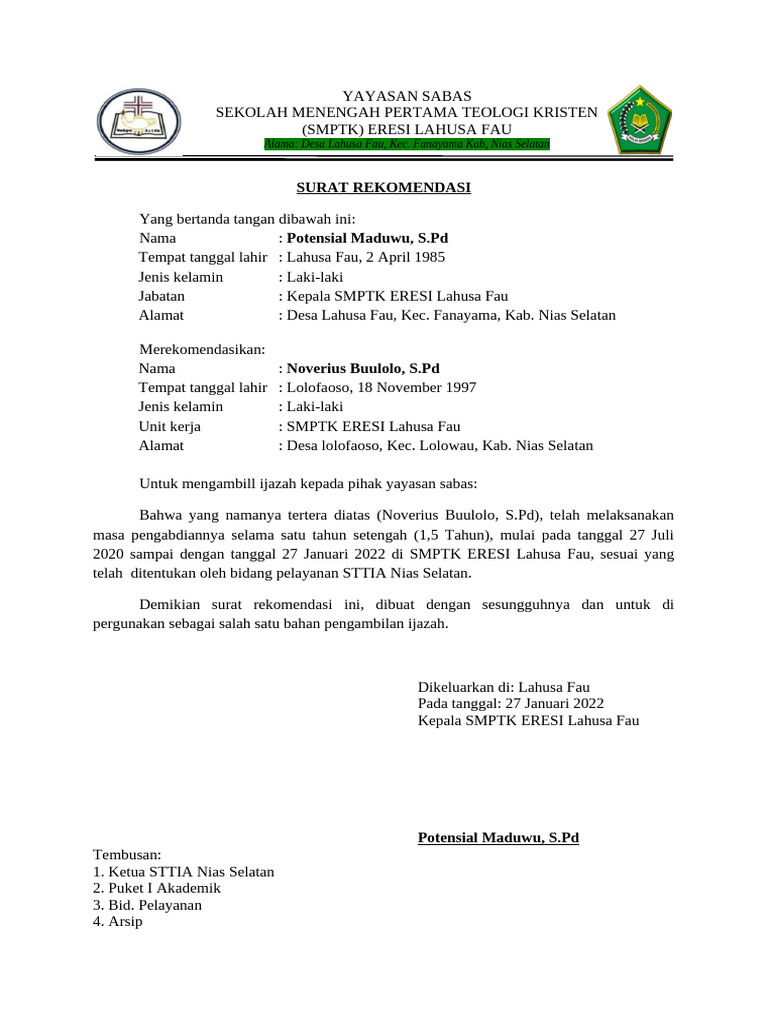 Surat Rekomendasi Pengabdian | PDF