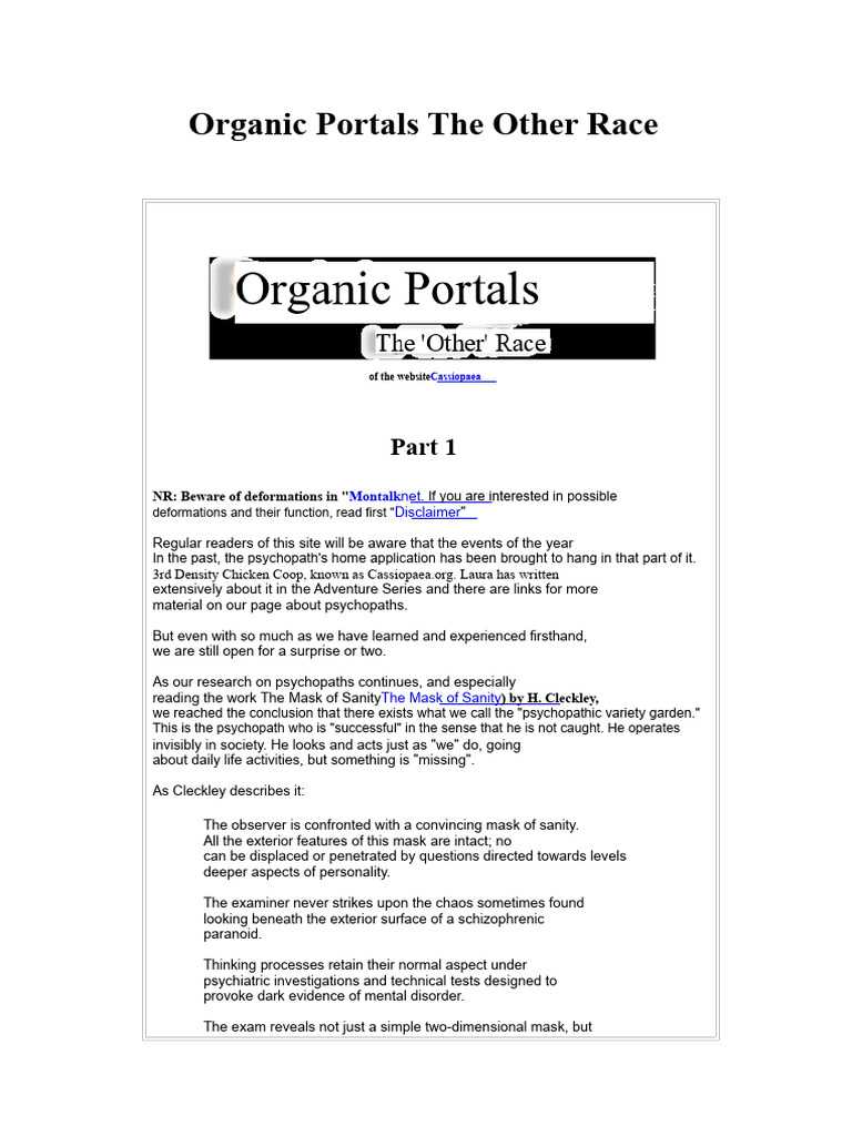 Organic Portals The Other Race | PDF | Soul | Psychopathy