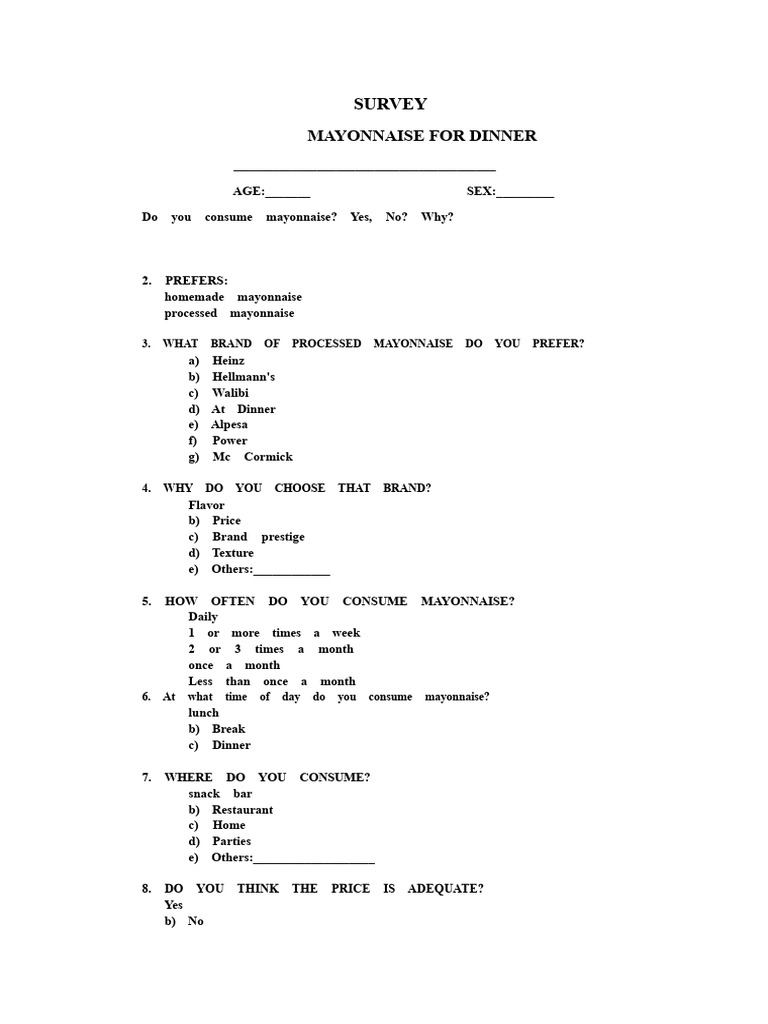 SURVEY Mayonnaise at Dinner | PDF