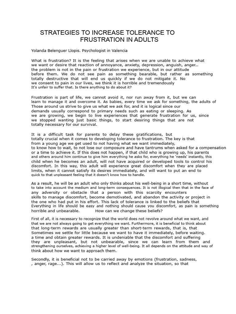 Strategies To Increase Frustration Tolerance in Adults | PDF | Anger ...