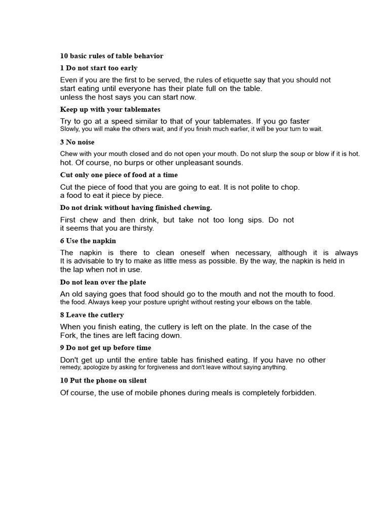 10 Basic Rules of Table Behavior | PDF