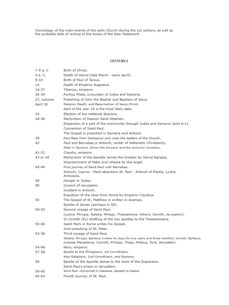 1st Century Early Church Timeline | PDF | Paul The Apostle | Early ...