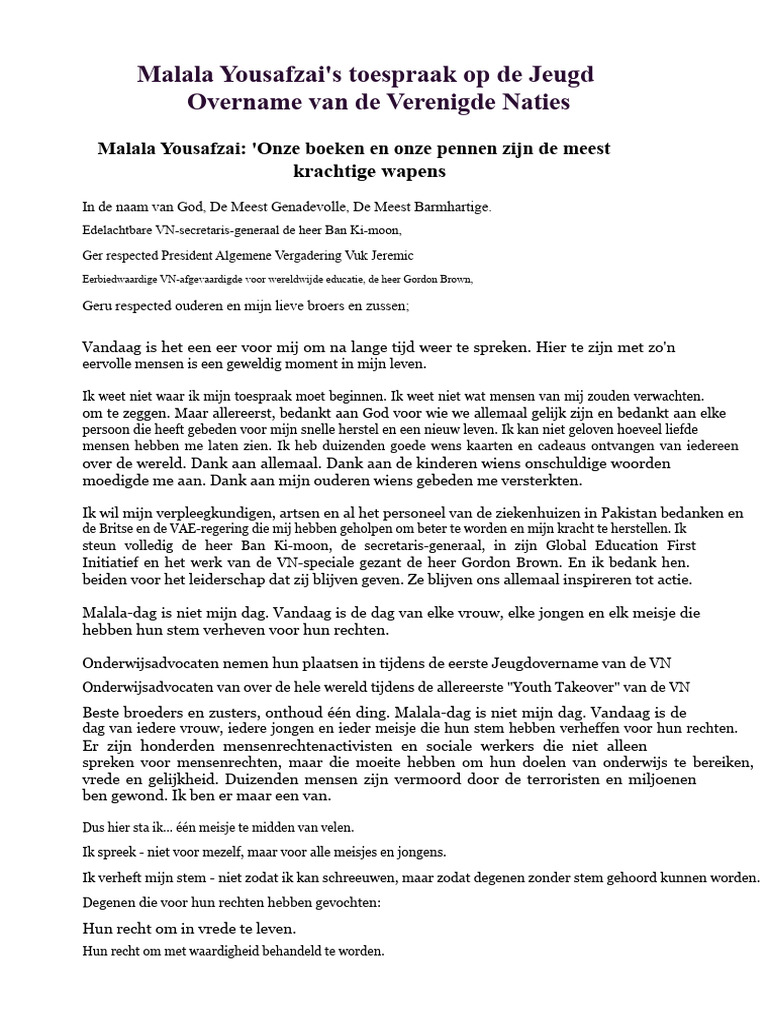 Toespraak Van Malala Yousafzai | PDF
