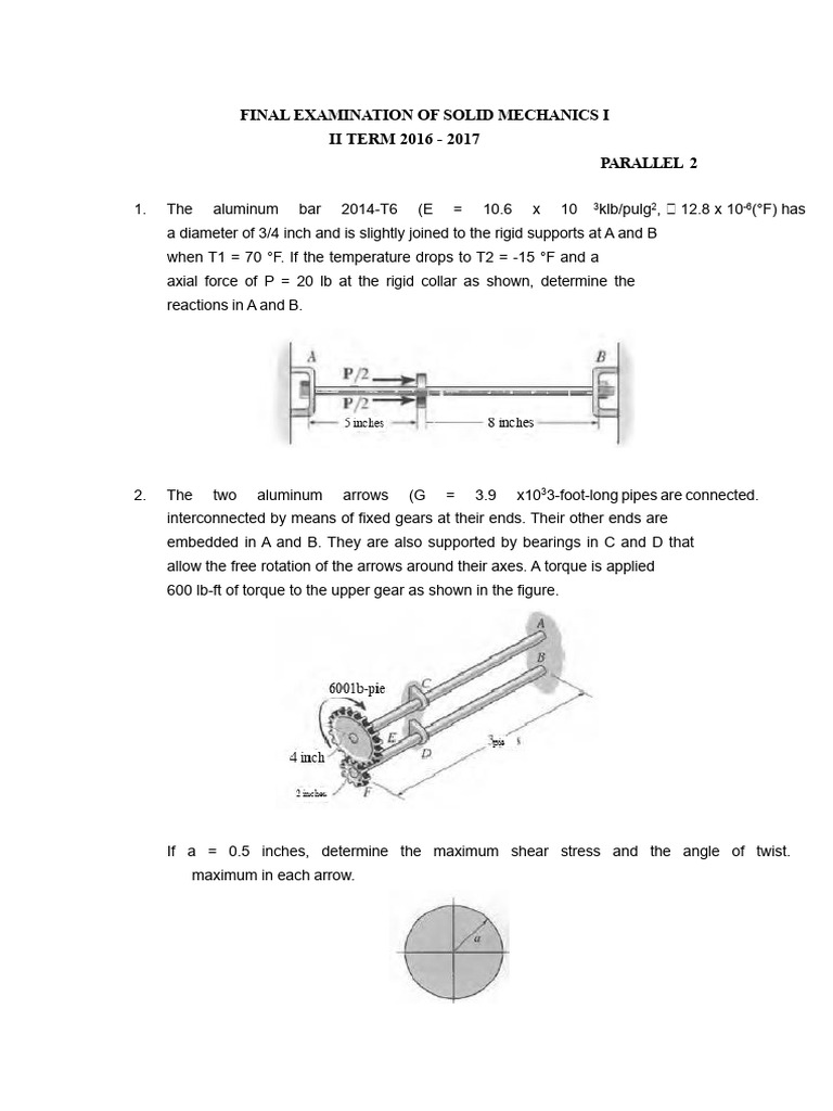 Final Exam of Solid Mechanics I | PDF