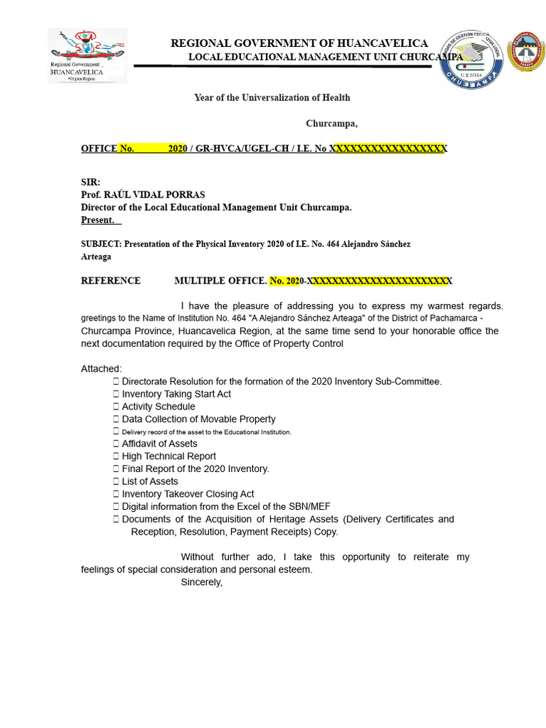 00 Official Letter of Inventory Submission | PDF