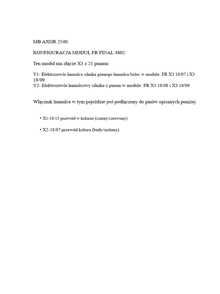 MB AXOR 2540 FR Hamulec Silnikowy I Przełącznik Hamulca | PDF