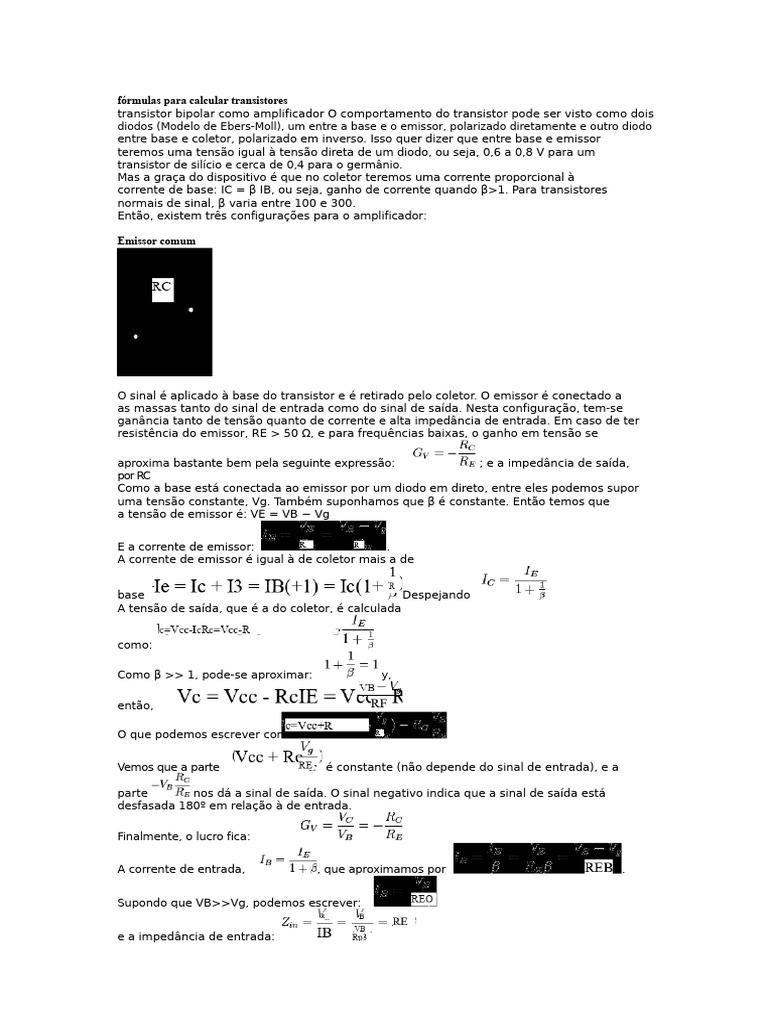 Fórmulas para Calcular Transistores | PDF | Impedância elétrica ...