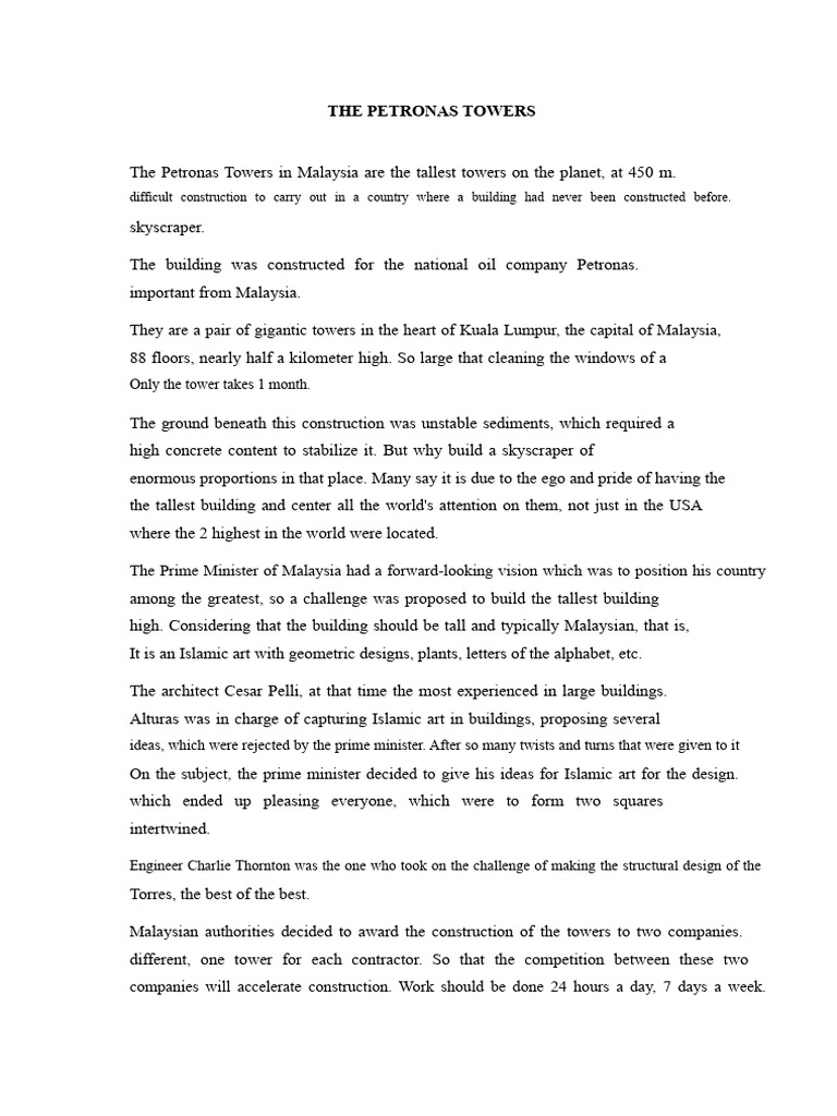 Summary of The Petronas Towers | PDF | Concrete