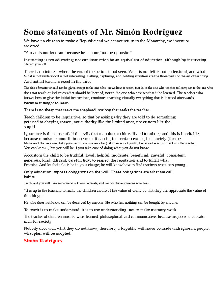 Thoughts of Simon Rodriguez | PDF