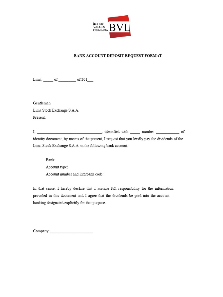 Bank Account Deposit Request Form | PDF