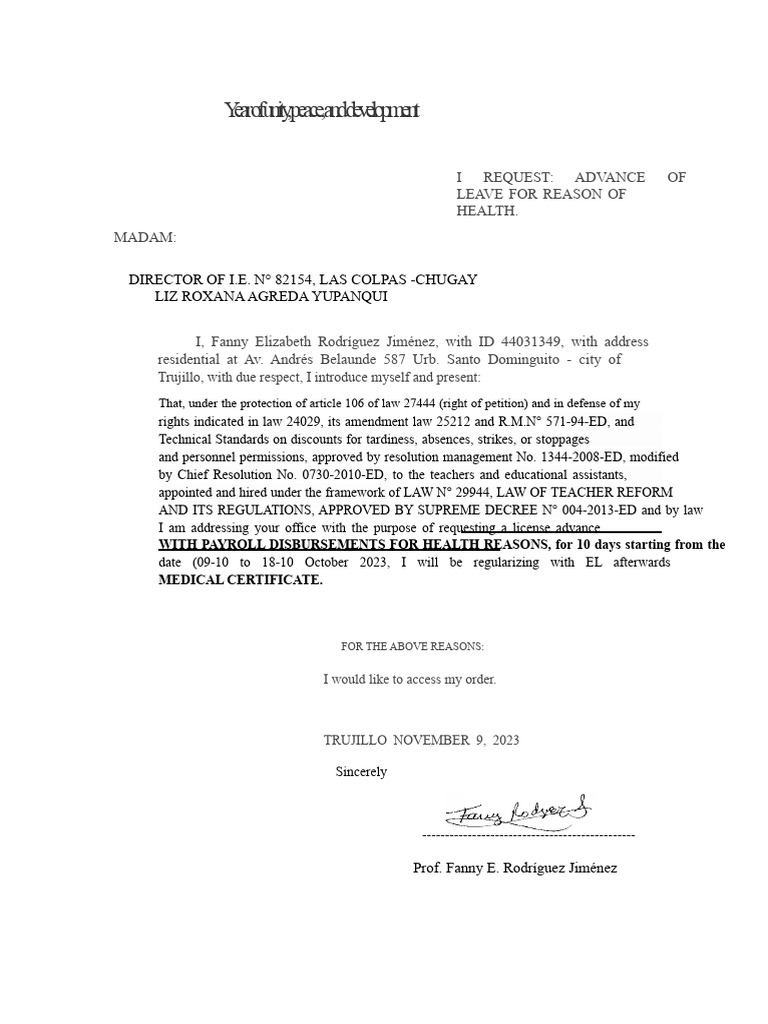 Request For Advance License Due To Health - 2023 | PDF