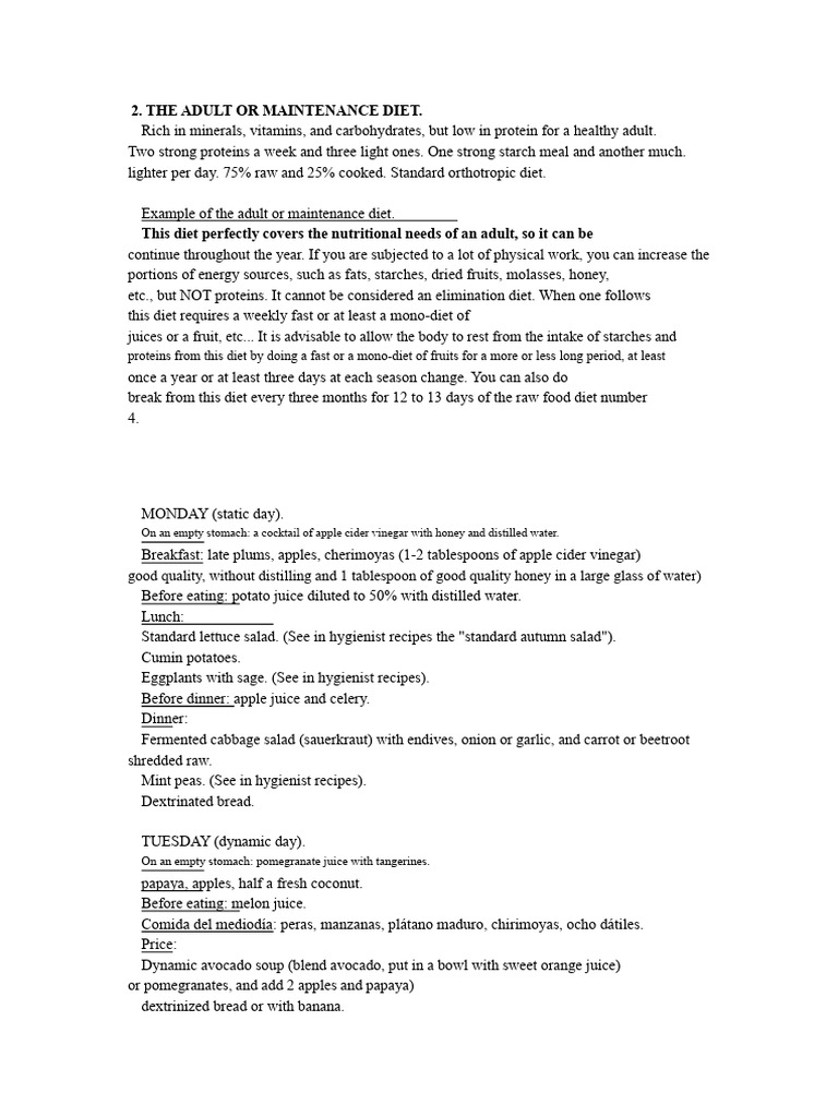 Adult Maintenance Diet Plan Guide | PDF | Diet (Nutrition) | Diet ...