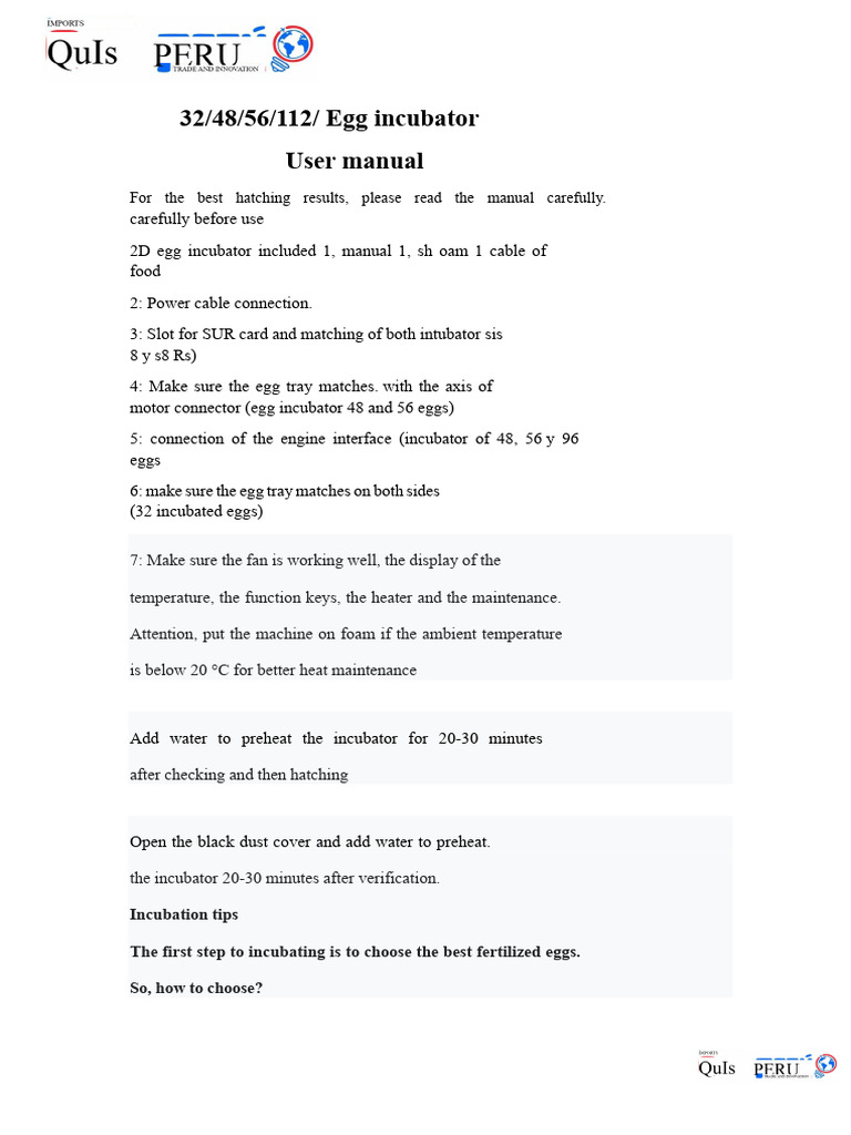 Egg Incubator User Manual Guide | PDF | Chicken | Egg