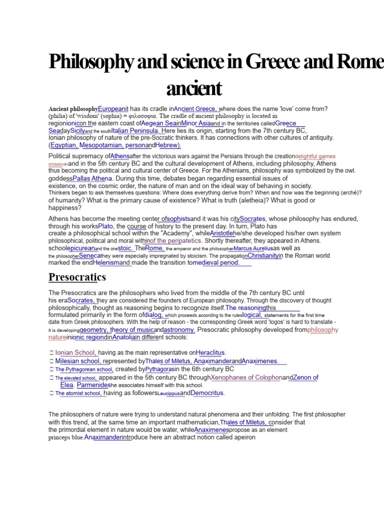 Philosophy and Science in Ancient Greece and Rome | PDF | Plato ...