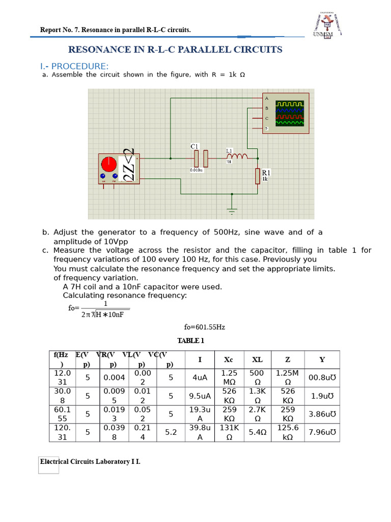 Resonance in Parallel RLC Circuits Report | PDF | Inductor | Resonance
