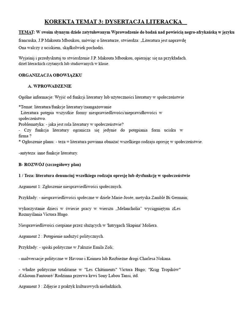 Poprawiony Temat 3 Dysertacja Literacka | PDF