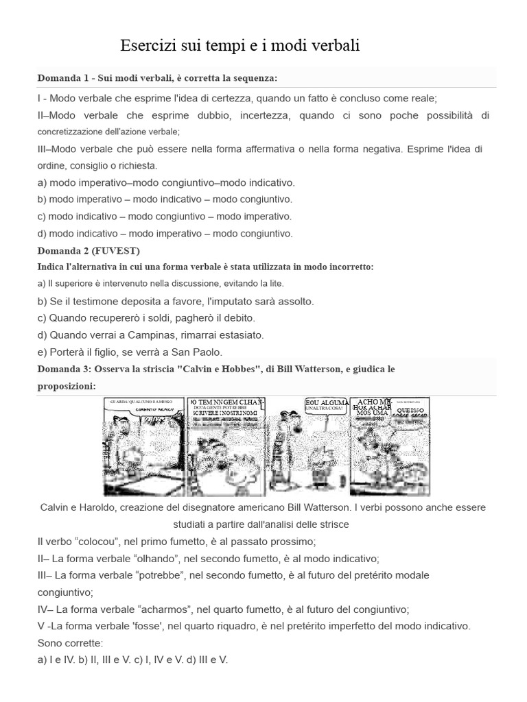 Esercizi Sui Tempi e Modi Verbali | PDF