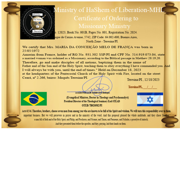 Missionary Ordering Certificate | PDF | Christian Denominational ...
