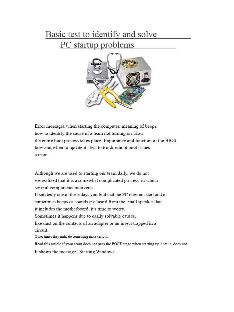 Basic Test To Identify and Solve PC Boot Problems | PDF | Bios | Booting