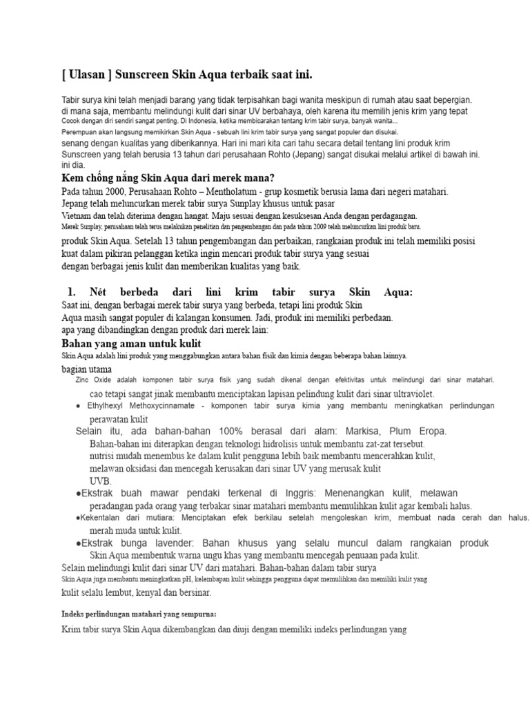 Sunscreen Skin Aqua | PDF