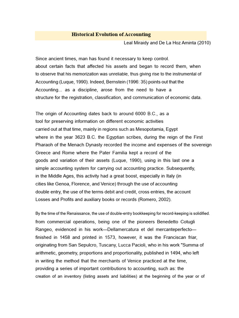 Evolution of Accounting Through History | PDF | Debits And Credits