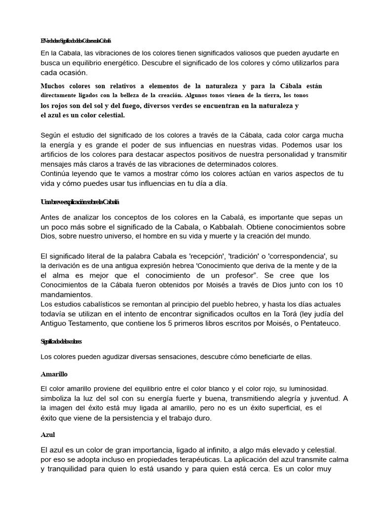 Significado de Colores en la Cabalá | PDF | Color | Kábala