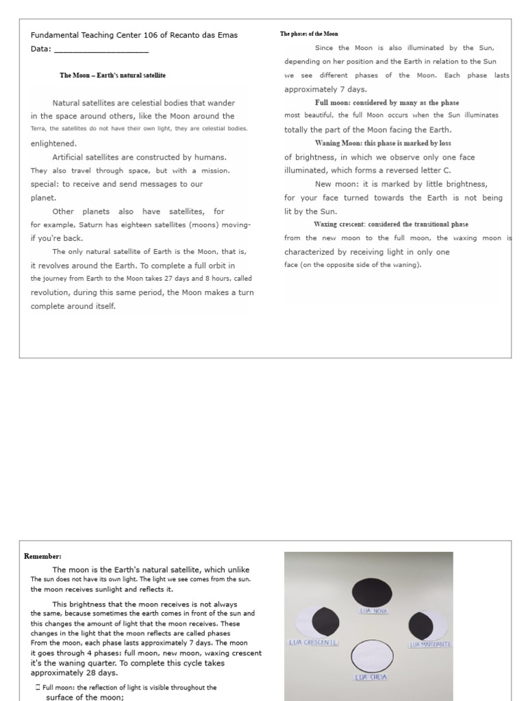 Moon, Phases, Natural and Artificial Satellites | PDF | Moon ...