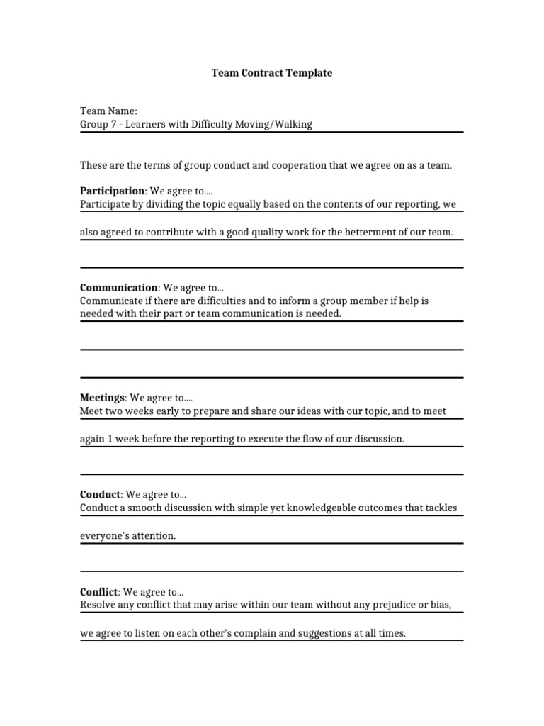 Team Contract Template for Group Projects | PDF