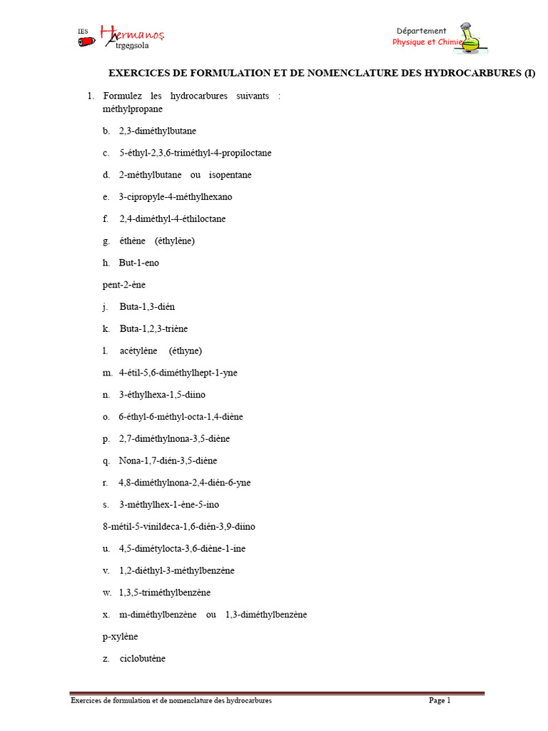 Formulation et nomenclature des hydrocarbures | PDF | Hydrocarbures ...