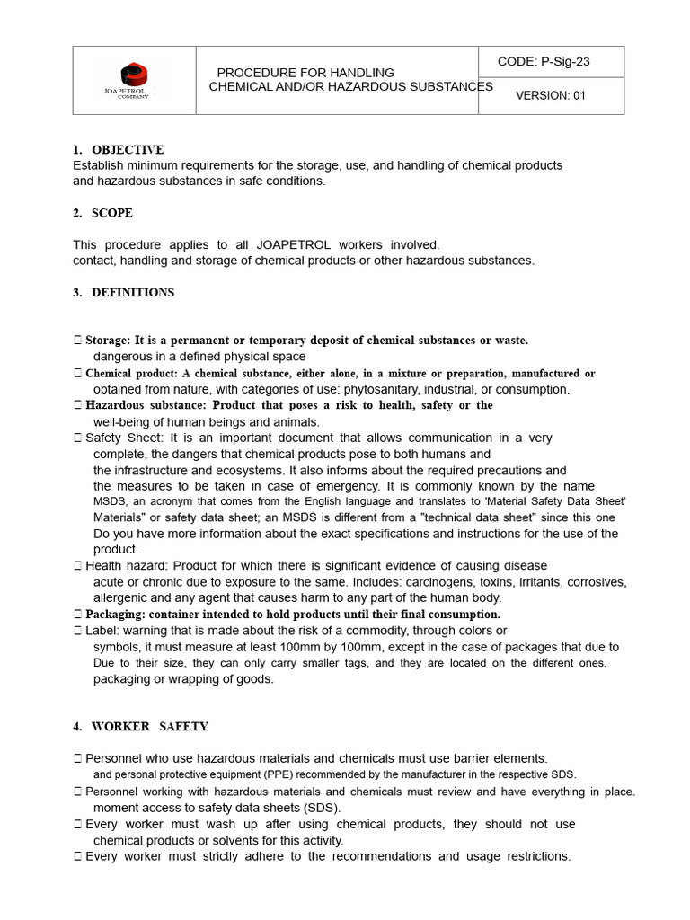 P-Sig-23 Procedure For The Handling of Chemical or Hazardous Substances ...