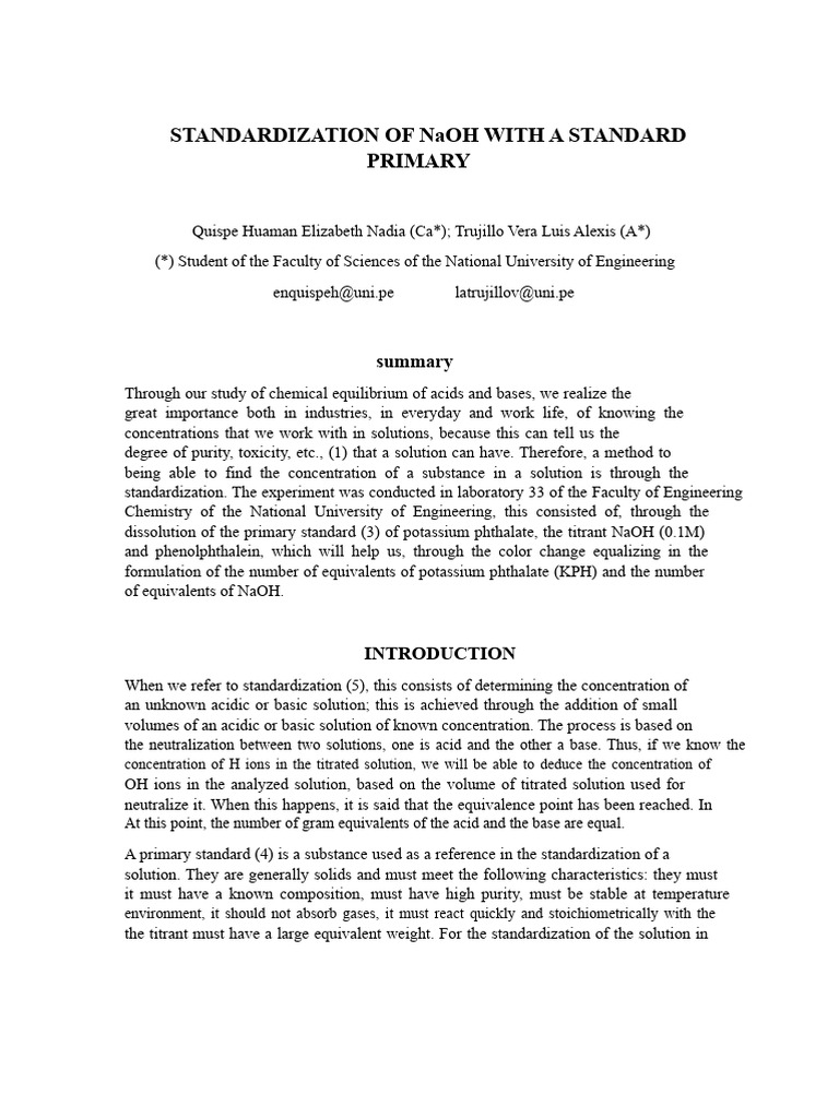 NaOH Standardization Using KHP | PDF | Titration | Chemistry