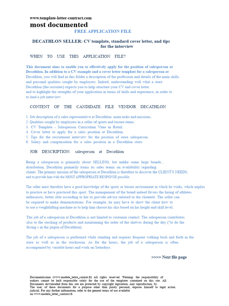 salesperson-Decathlon-example-CV-cover Letter-Type-Interview Tips ...