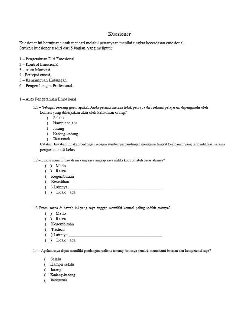 Kuesioner - Prabaca | PDF