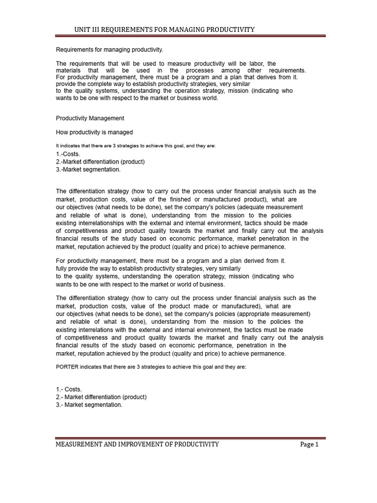 Notes U.iii Measurement and Improvement of Productivity | PDF | Capital ...