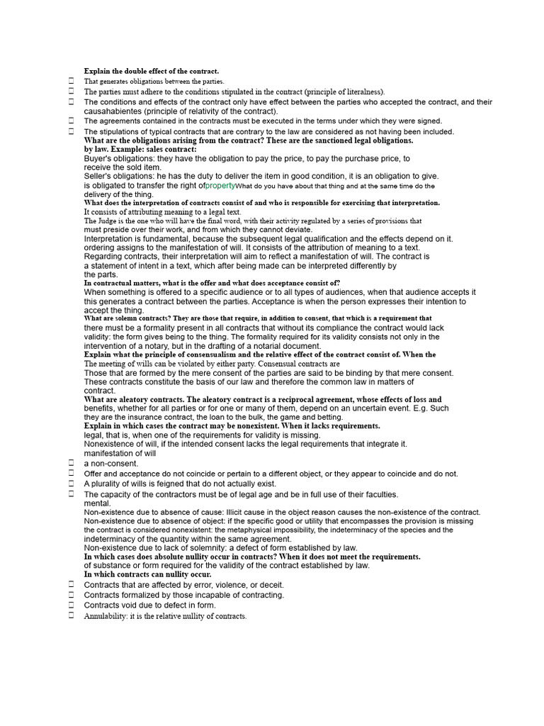 Explain The Double Effect of The Contract | PDF | Annulment | Private Law