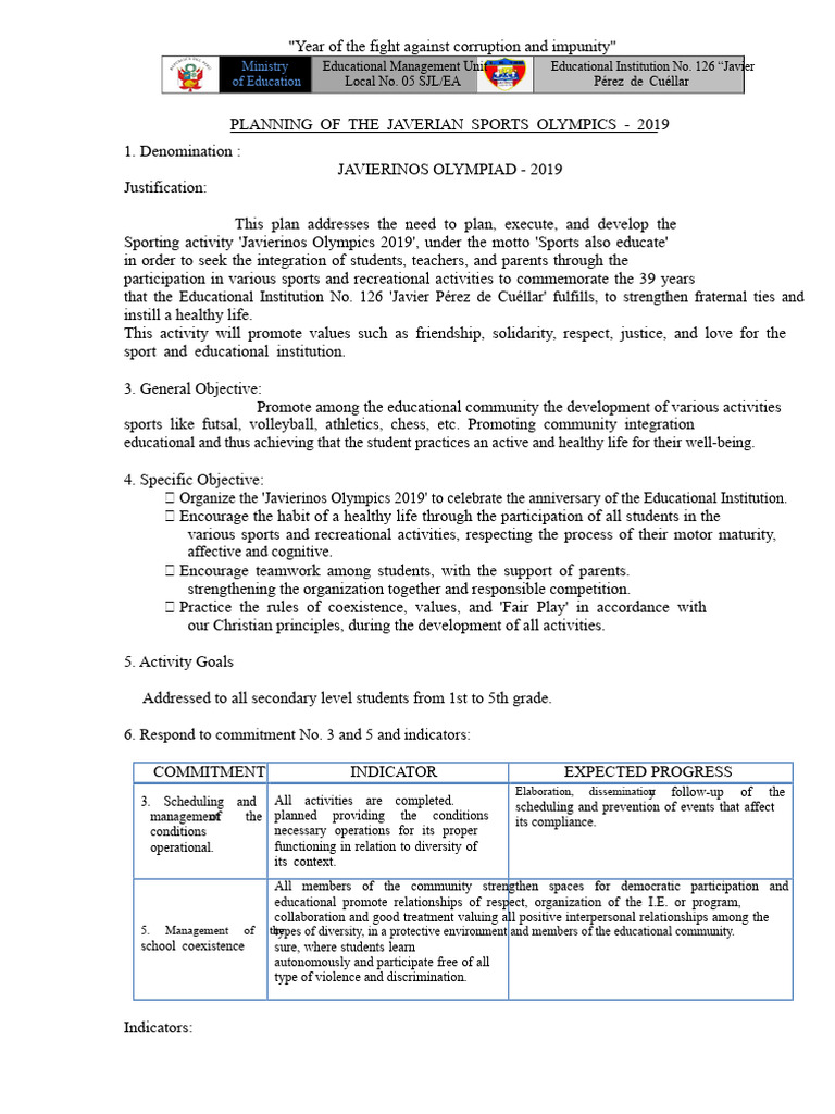 Sports Olympics Plan 2019 | PDF | Athletic Sports | Sports