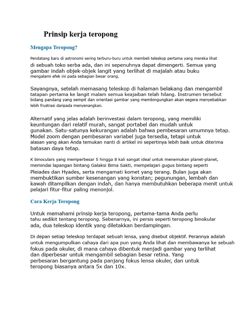 Prinsip Kerja Teropong | PDF