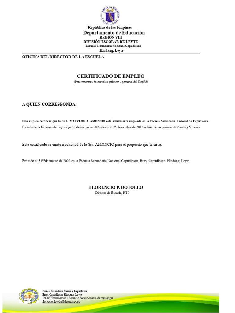 Plantilla COE Deped | PDF