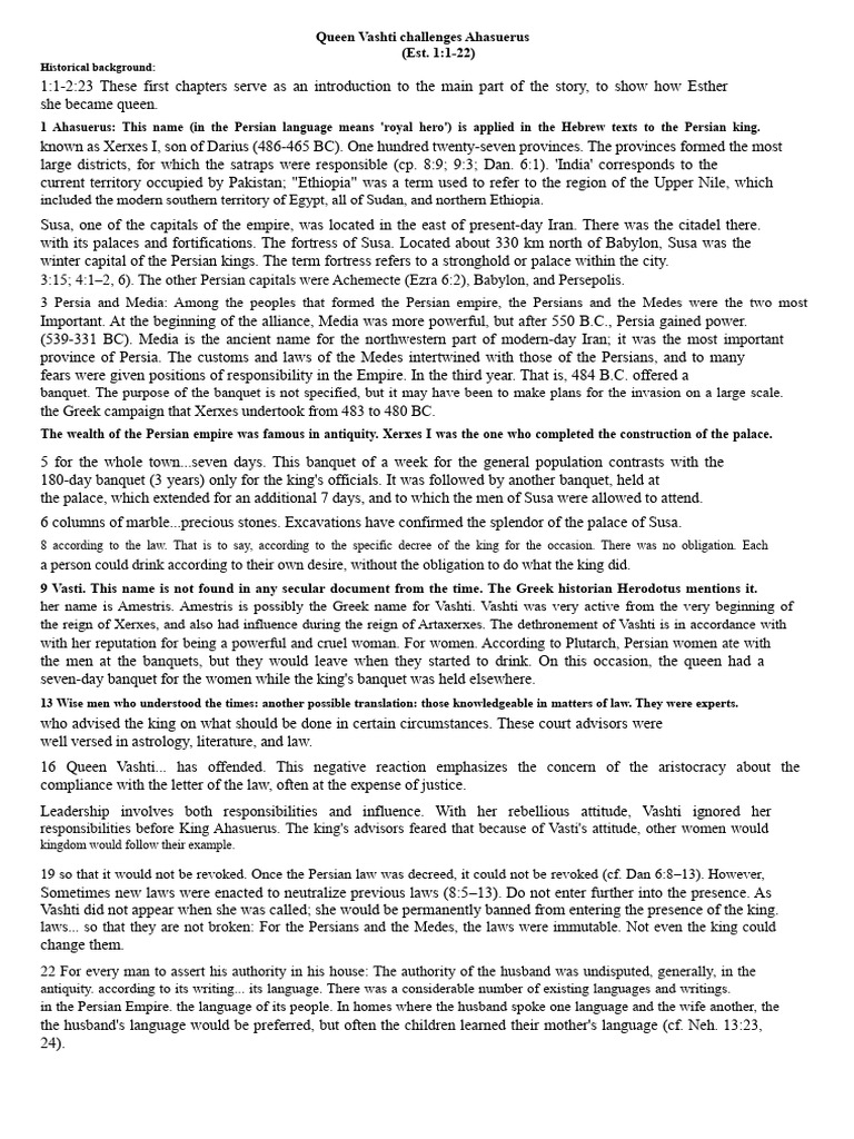 1 - Queen Vashti Challenges Xerxes | PDF | Achaemenid Empire | Ezra