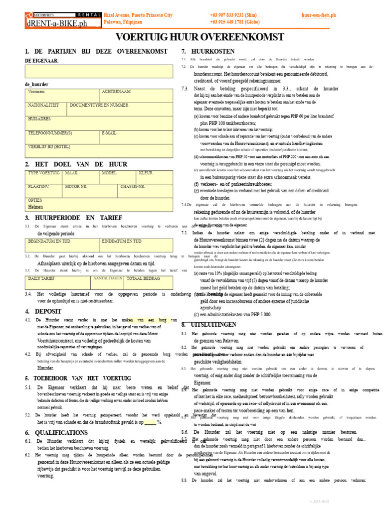 Motorfiets Huurovereenkomst | PDF