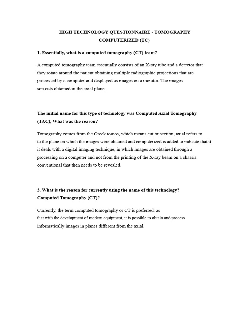High Technology Questionnaire - Computed Tomography (CT) | PDF | Ct ...