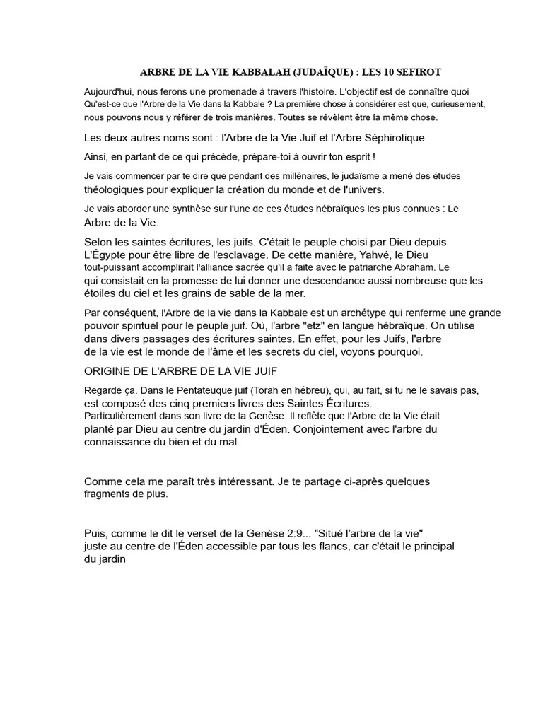 Arbre de Vie : Les 10 Séphirot Kabbalistiques | PDF | Kabbale | Livre ...